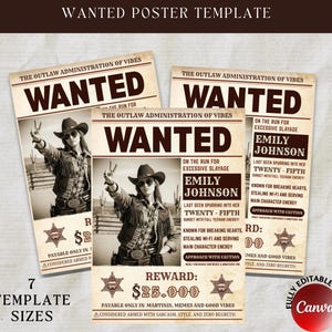 Editable Wanted Poster Template, Wild West Cowgirl Party Photo Prop ...