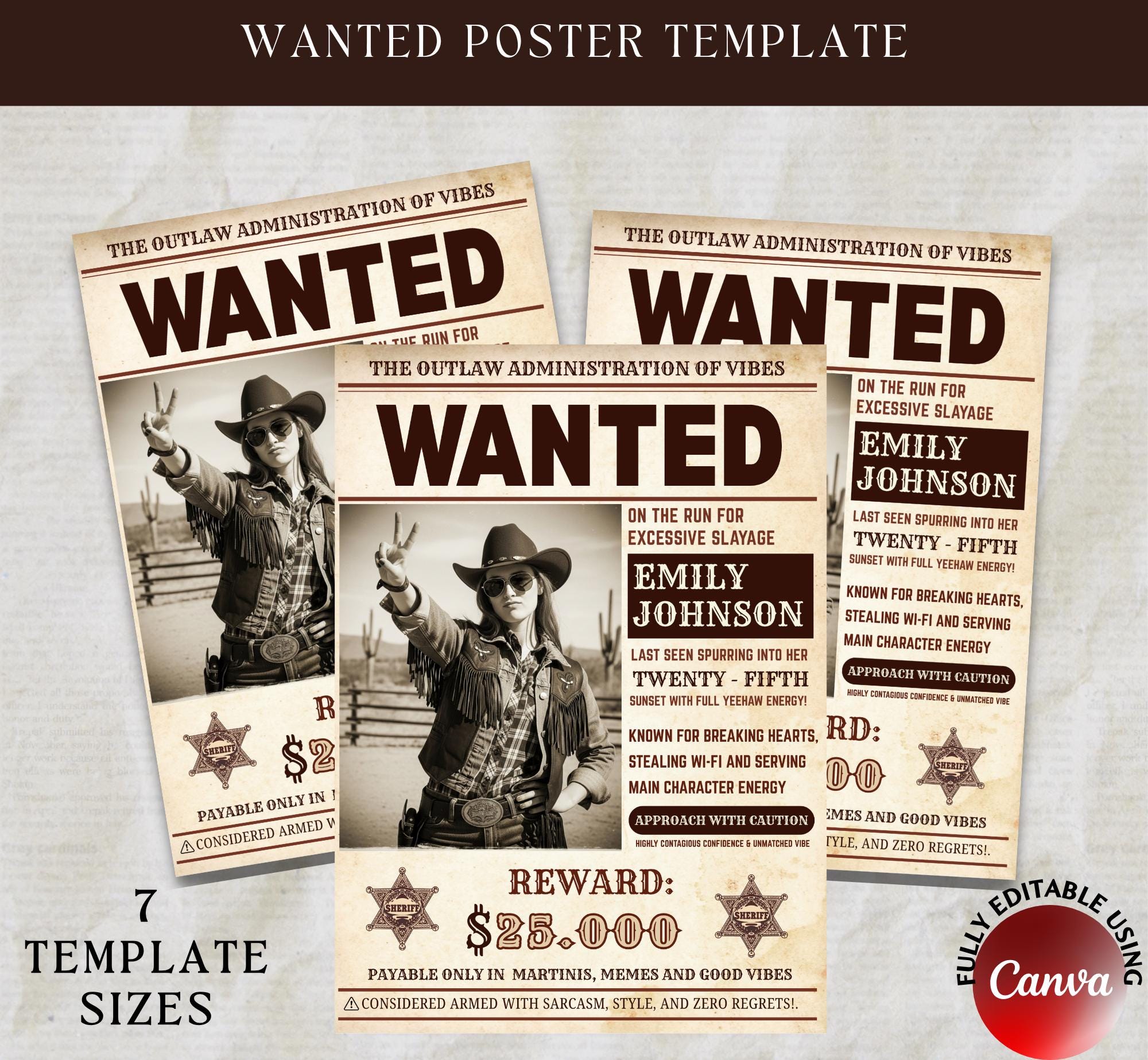 Editable Wanted Poster Template, Wild West Cowgirl Party Photo Prop ...