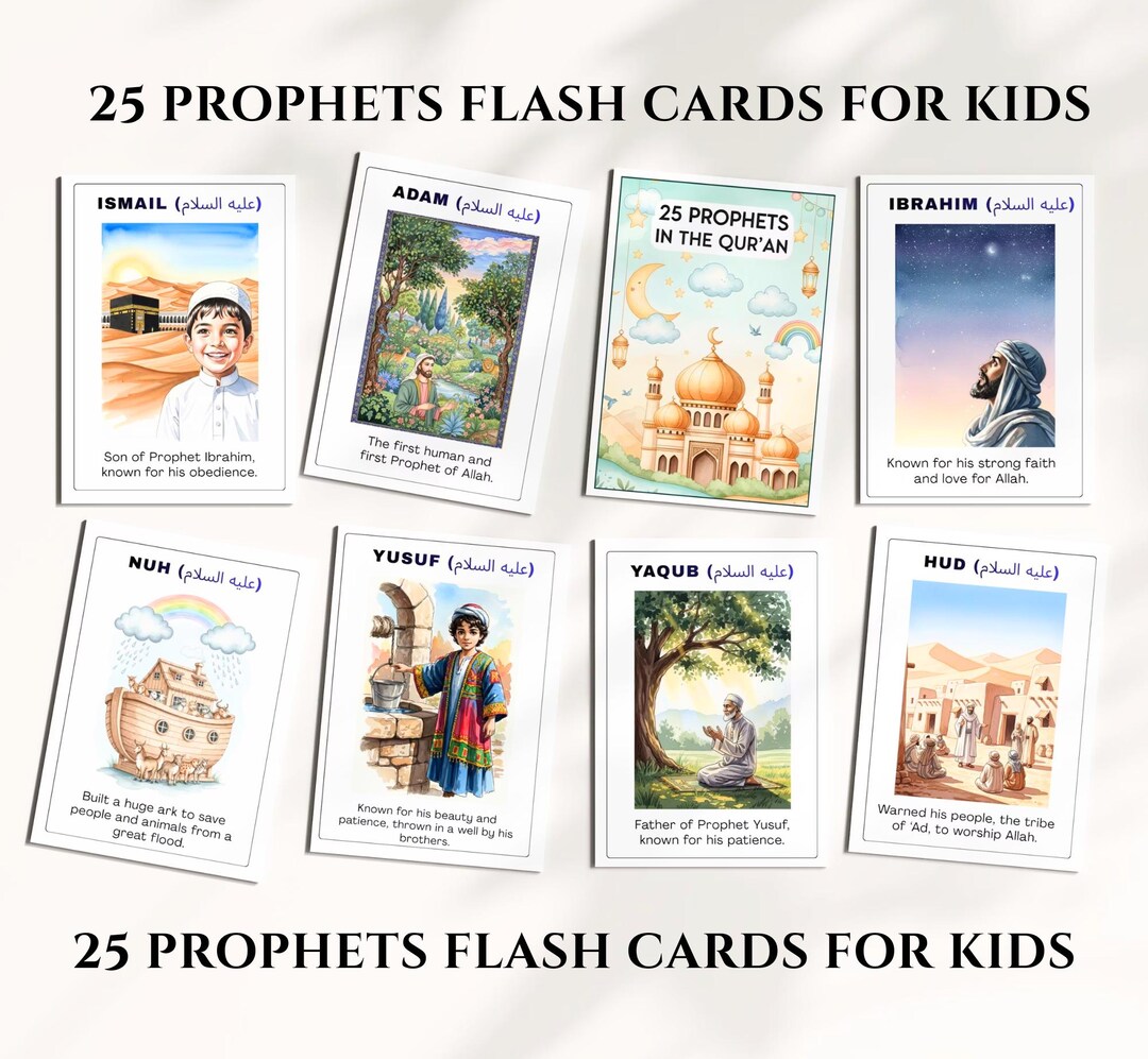 Prophets in Islam Flashcards, Islamic Learning, Muslim Kids (digital ...