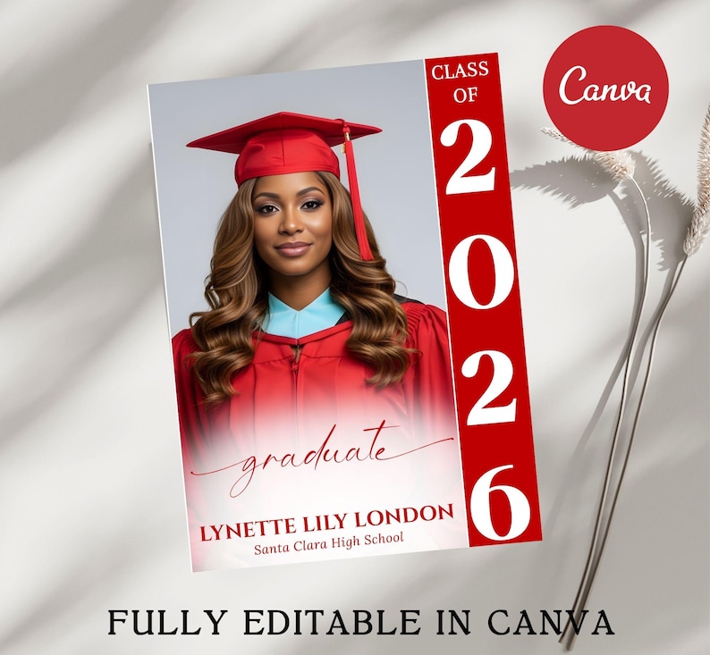 Red Graduation Invitation, Editable Class of 2026 Grad Announcement ...