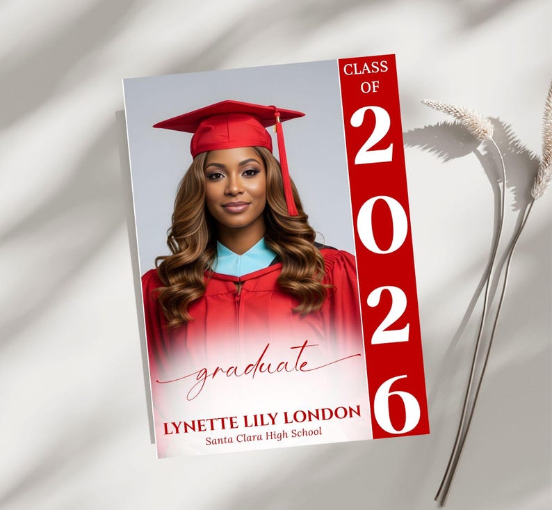 Red Graduation Invitation, Editable Class of 2026 Grad Announcement ...