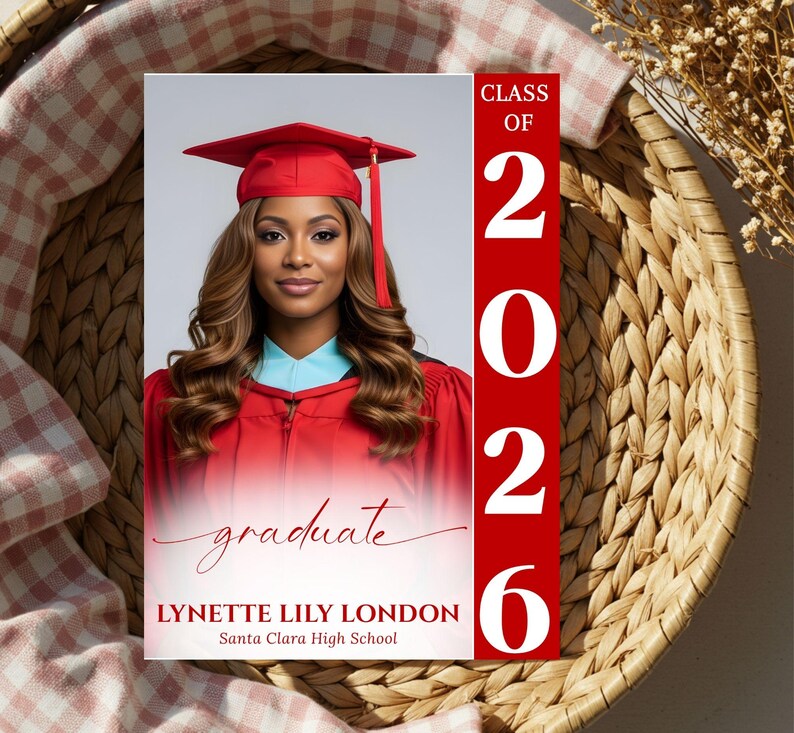 Red Graduation Invitation, Editable Class of 2026 Grad Announcement ...