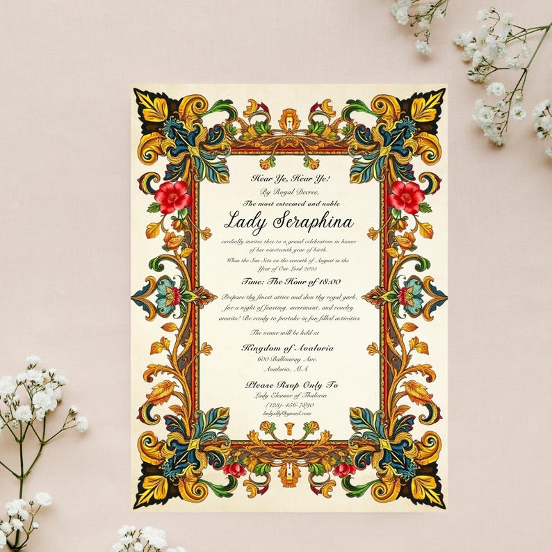 Medieval Birthday Invitation Template, Editable Renaissance Victorian ...