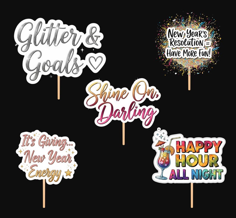 New Year Photo Booth Props, 90+ Party PNG Printables (digital Download ...