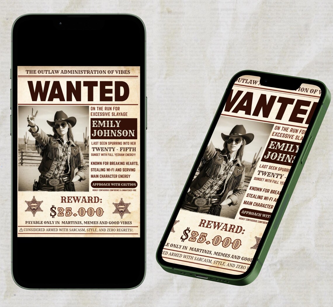 Editable Wanted Poster Template, Wild West Cowgirl Party Photo Prop ...