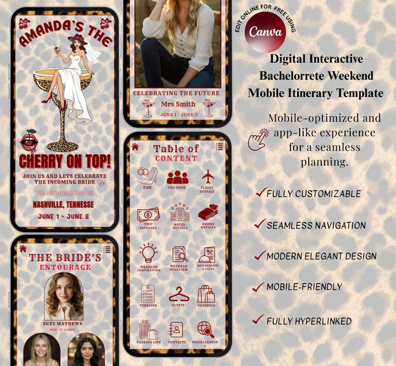 Cherry on Top Bachelorette Itinerary, Editable Mobile Bach Weekend ...