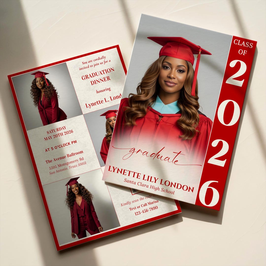 Red Graduation Invitation, Editable Class of 2026 Grad Announcement ...