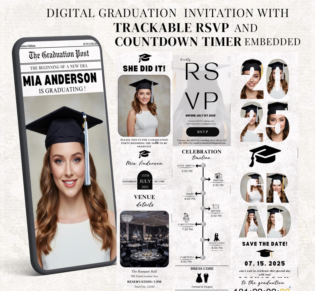 Digital Newspaper Graduation Invitation With RSVP, Editable Grad ...