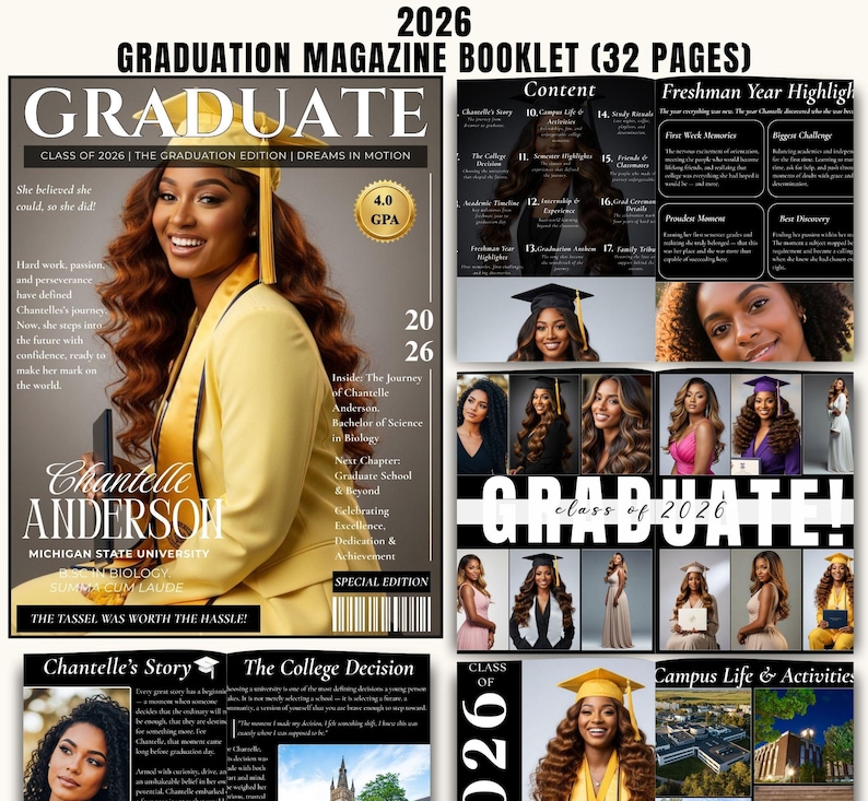 2026 Graduation Magazine Booklet, Editable Grad Activity, Custom ...