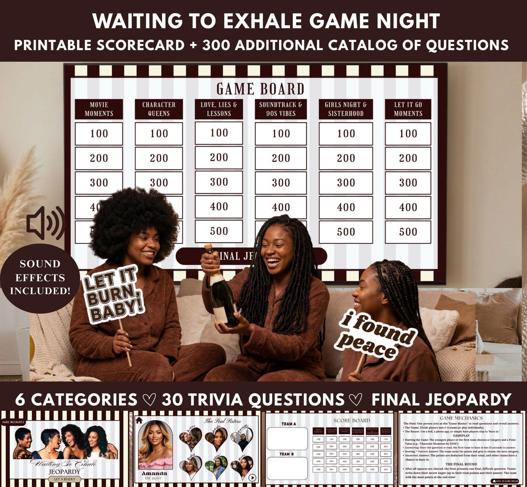 Waiting to Exhale Jeopardy Game, Editable Ladies Pajama Night Party ...