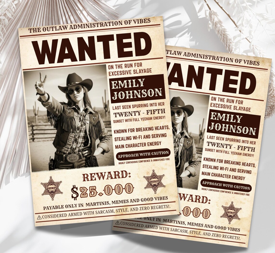 Editable Wanted Poster Template, Wild West Cowgirl Party Photo Prop ...