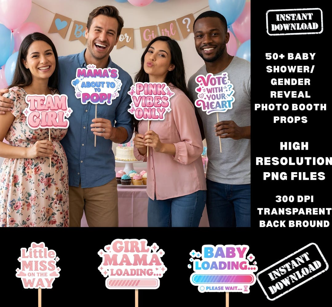 Baby Shower Photo Booth Props, Printable Funny Gender Reveal Party ...