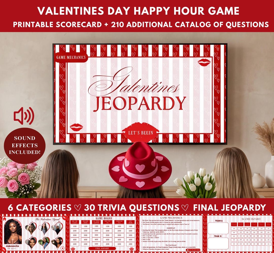 Galentines Day Jeopardy Game, Editable Valentines Happy Hour Drinking ...