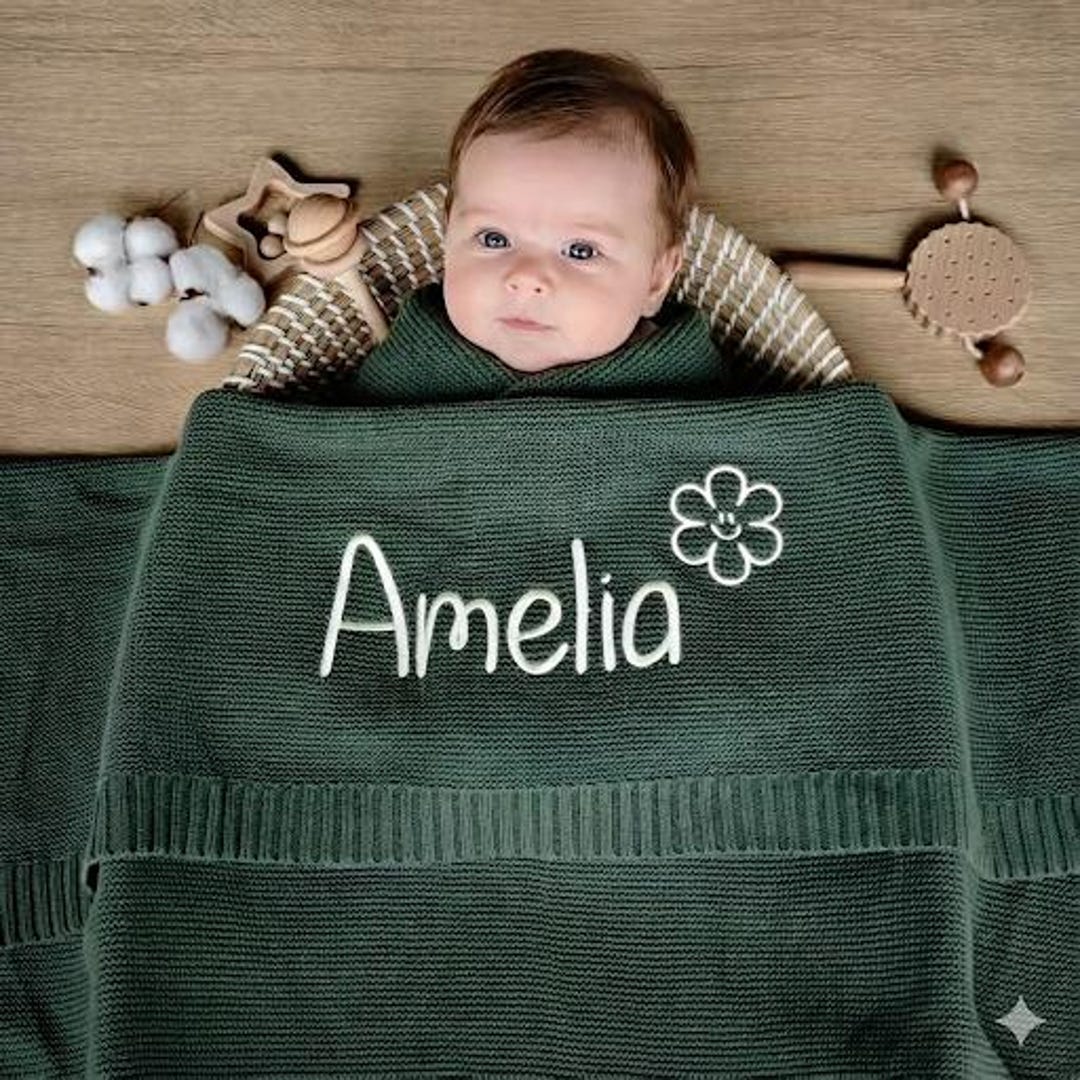 Personalized Baby Blanket, Embroidered Name Blanket, Custom Knit ...