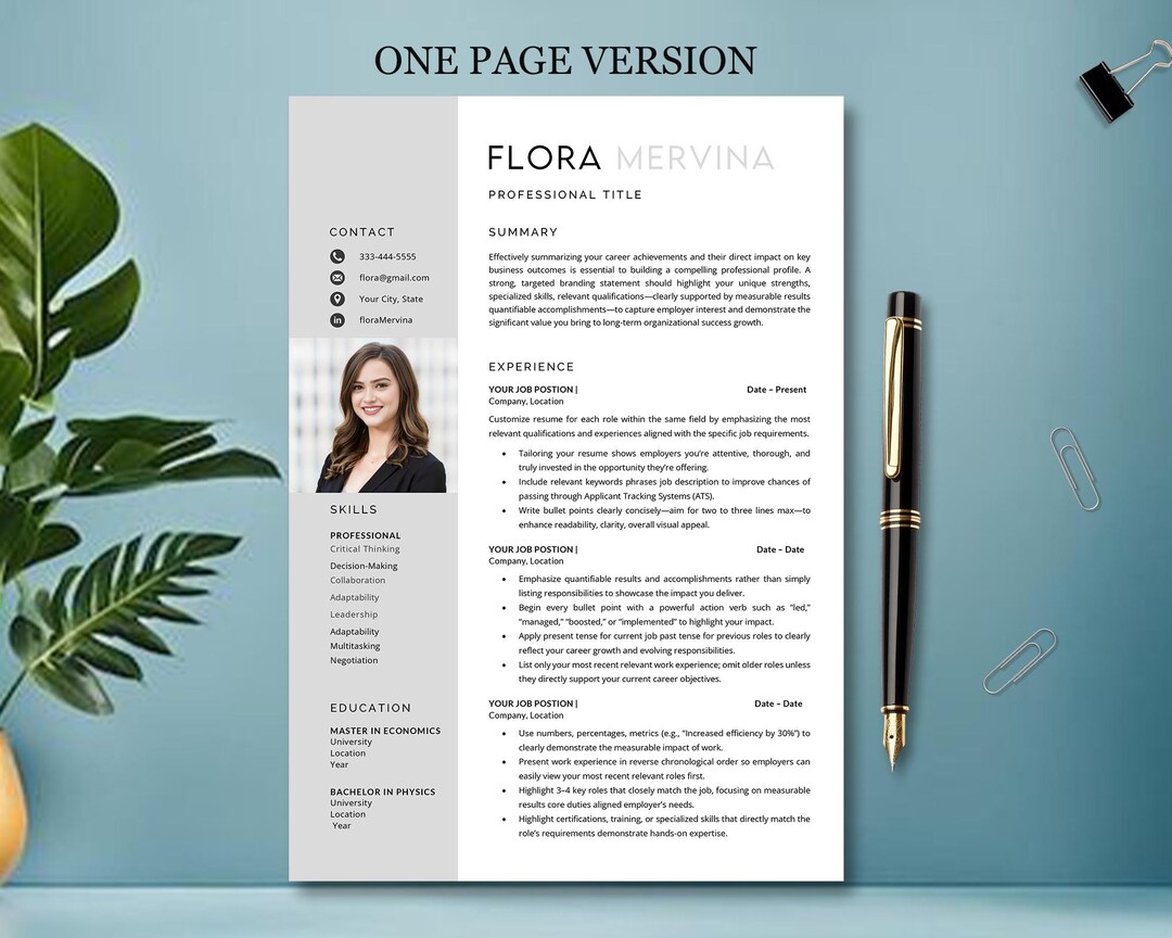 Professional Resume Template | Modern, Ats-friendly (digital Download ...