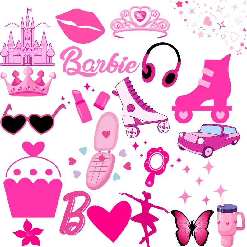 Pink Doll Inspired Clipart Bundle | 100 PNG | Cute Girly Aesthetic ...