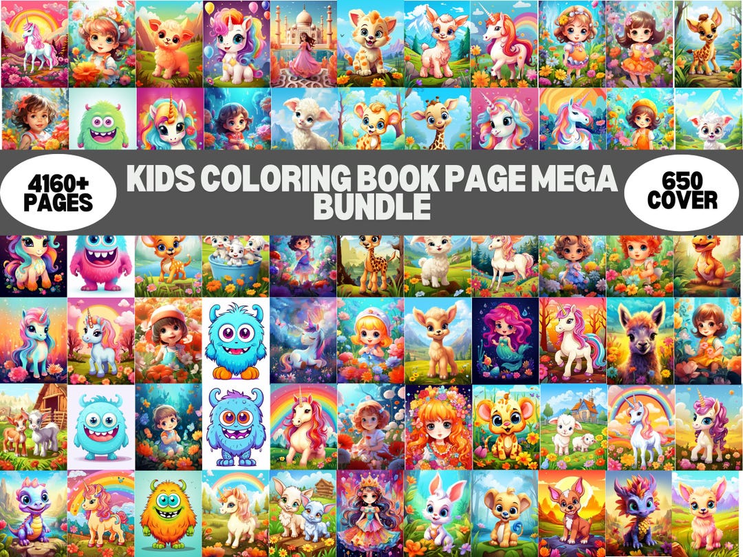 Kids Coloring Book Pages Mega Bundle | 4160 Designs (printable PDF ...