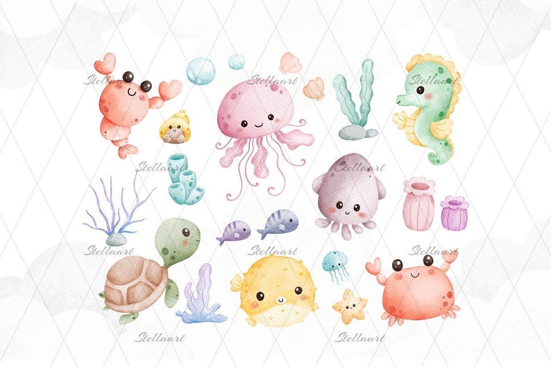 Watercolor Sea Animals PNG Clipart Bundle (digital Download) - Etsy