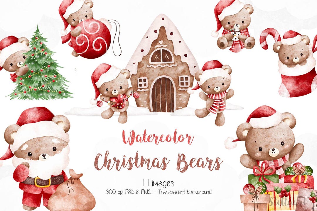 Watercolor Christmas Bears Clipart, Holiday Pngs (digital Download) - Etsy