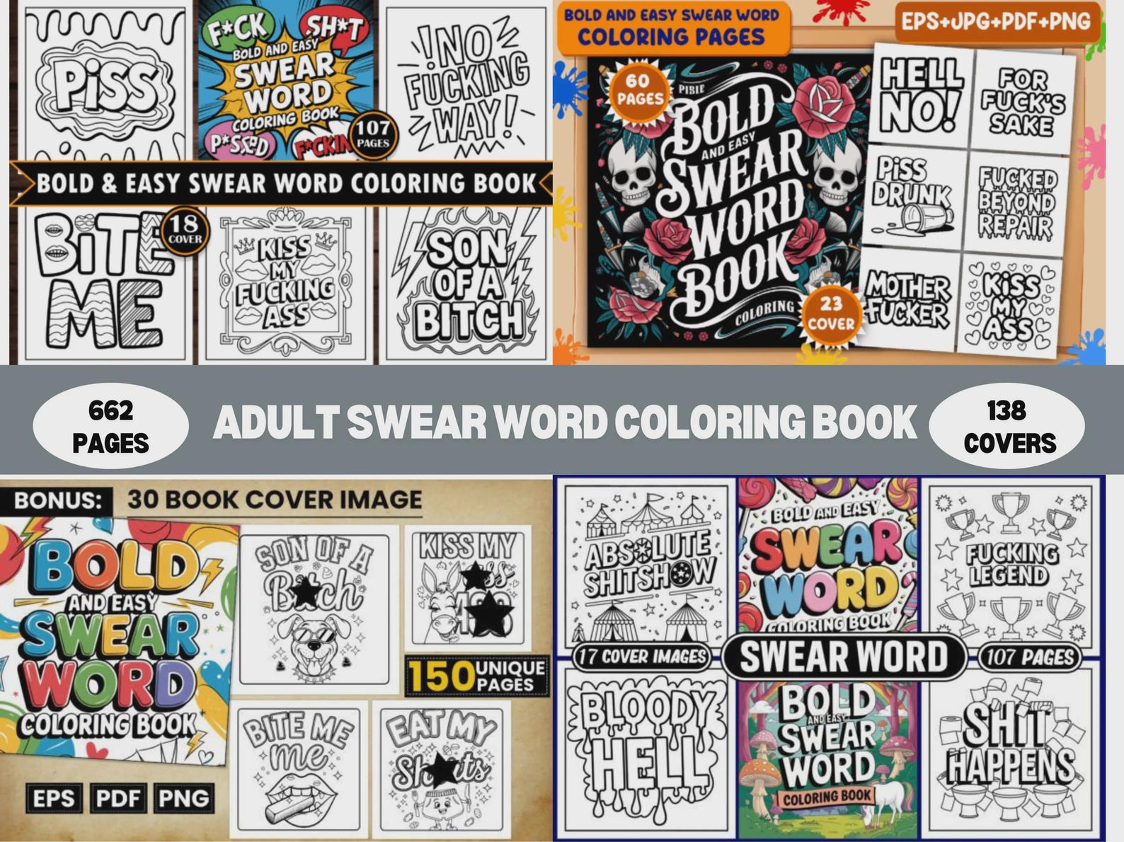 Adult Swear Word Coloring Book, Bold Easy Pages (digital Download) - Etsy