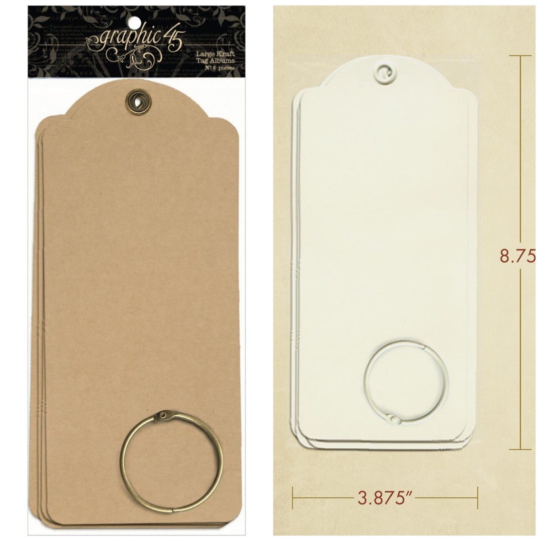 Graphic 45 Large Tag Album, Ivory or Kraft Tags, Scrapbook Tag Album ...