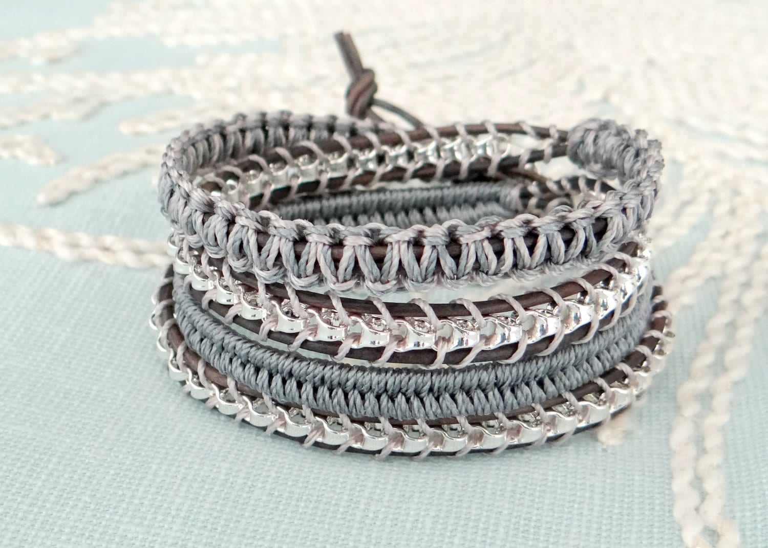Chain Wrap Bracelet With Macrame and a Button Clasp - Etsy