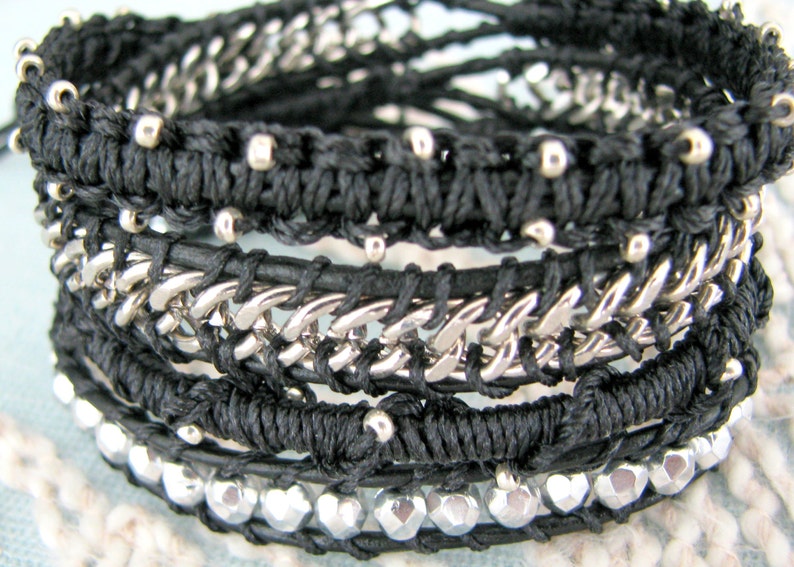 Beaded Wrap Bracelet With Silver Chain and Macrame in Silver - Etsy