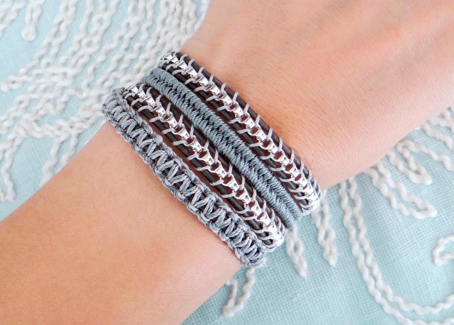 Chain Wrap Bracelet With Macrame and a Button Clasp - Etsy