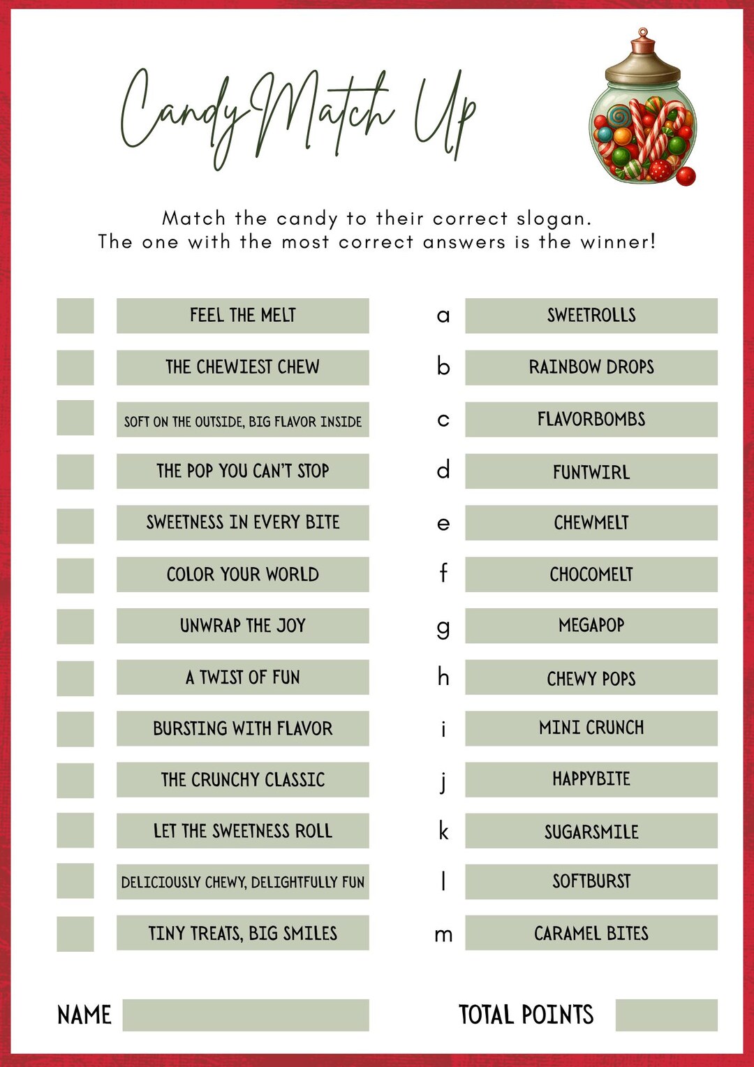 Candy Match up Game | Christmas Party Game | Holiday Candy Trivia ...
