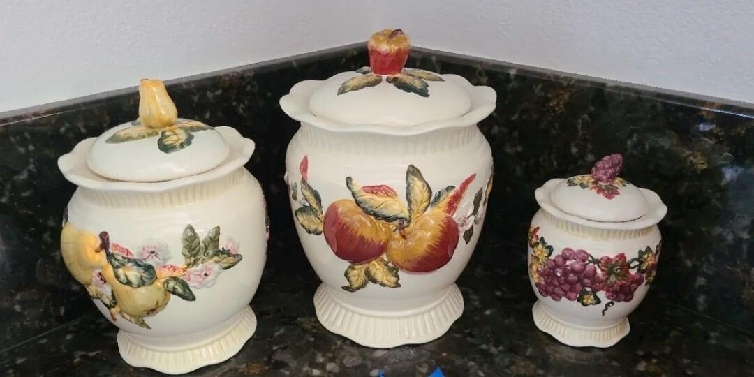 Bella Casa Fruit Set of 3 Ceramic Canisters by Ganz Ceramic Hand ...