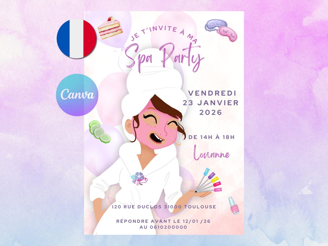 Girl's Spa Party Invitation Card | Pink Face Mask | Digital Pajama ...