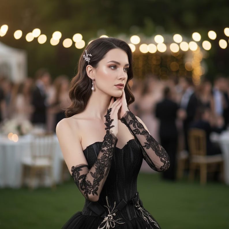 Elegant Long Lace Wedding Gloves | Sheer Bridal Opera Length Arm ...