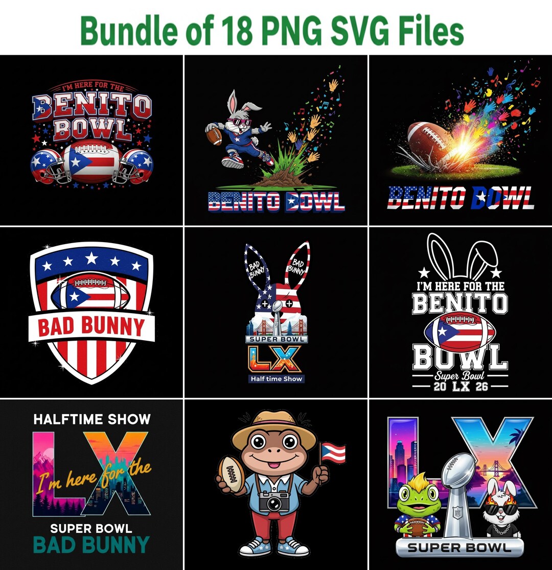 Benito Bowl Super Bowl PNG SVG Bundle, 18 Designs | Bad Bunny Halftime ...