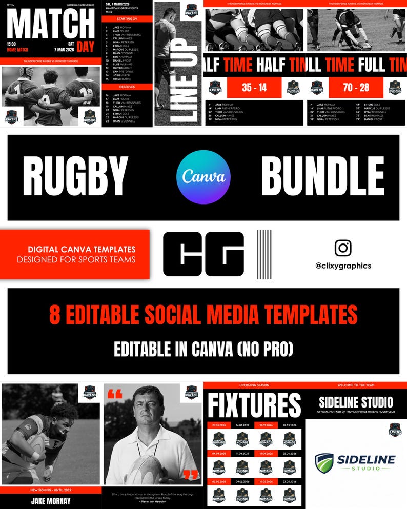 Rugby Canva Template Bundle - 8 Editable Social Media Templates - Etsy