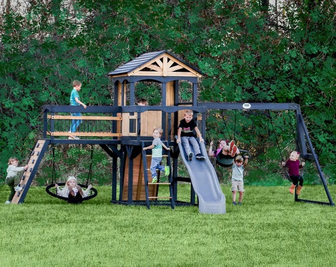 Outdoor Climbing Swing Set With Slide and Swings – Wooden Play ...