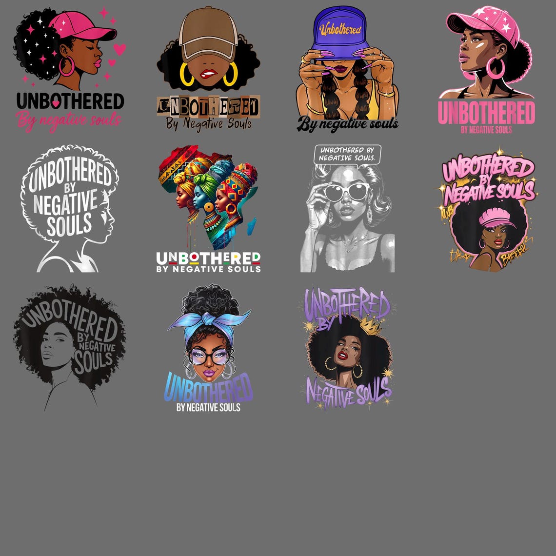 Unbothered by Negative Souls Black Girl PNG – Melanin Queen Peace Quote ...