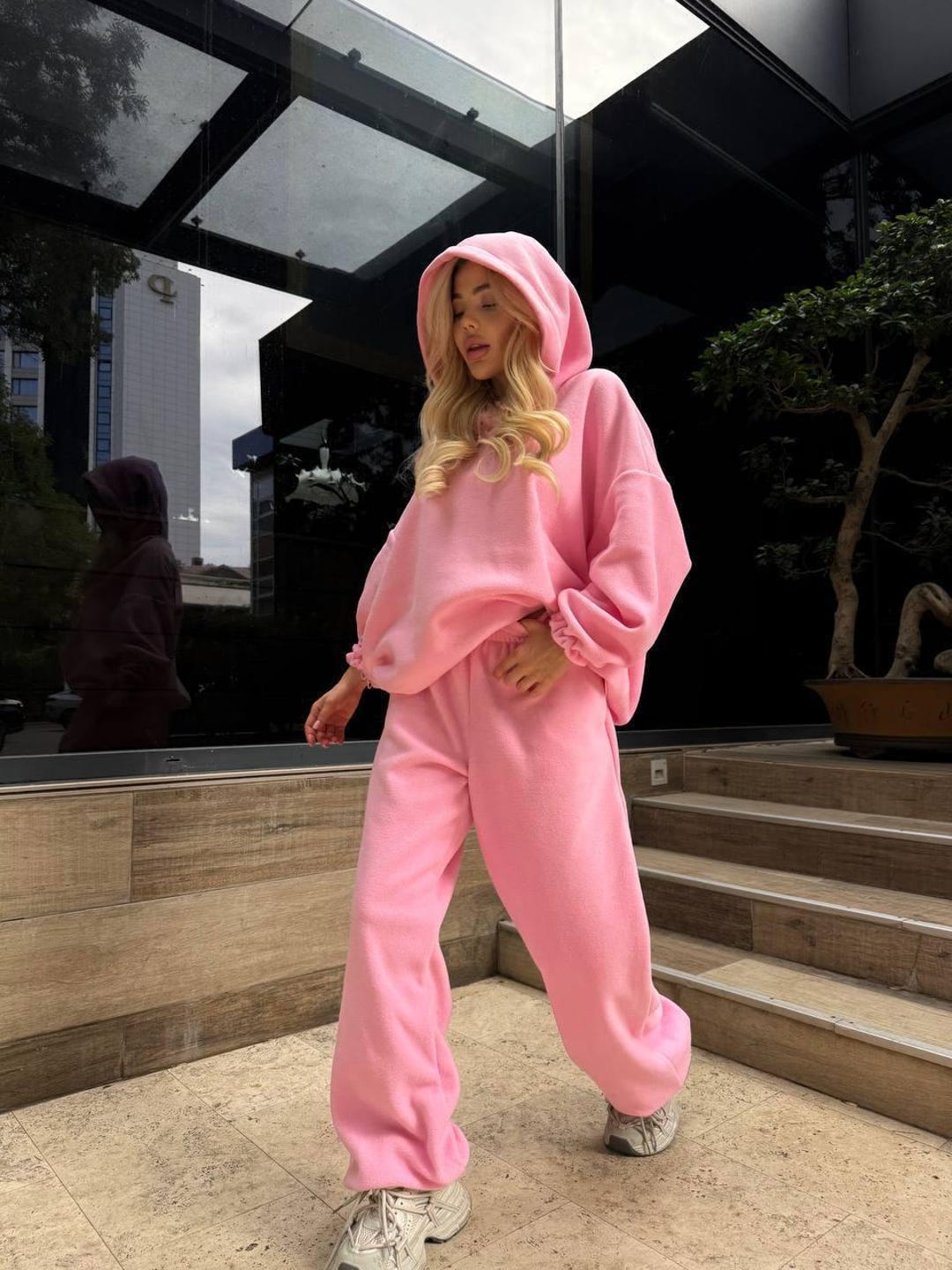 Warm Polar Fleece Tracksuit for Women Adjustable Hoodie and Pants Cozy ...