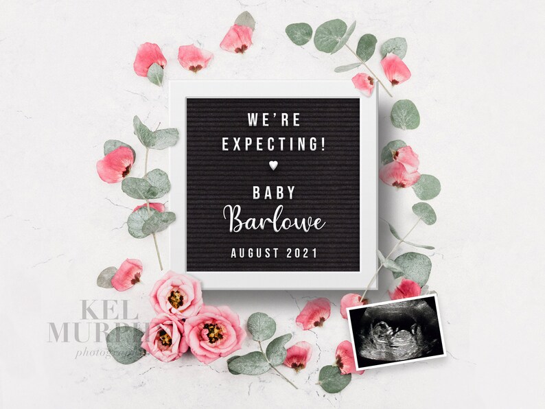 Floral Pregnancy Announcement Digital, Spring Flowers Eucalyptus Wreath ...