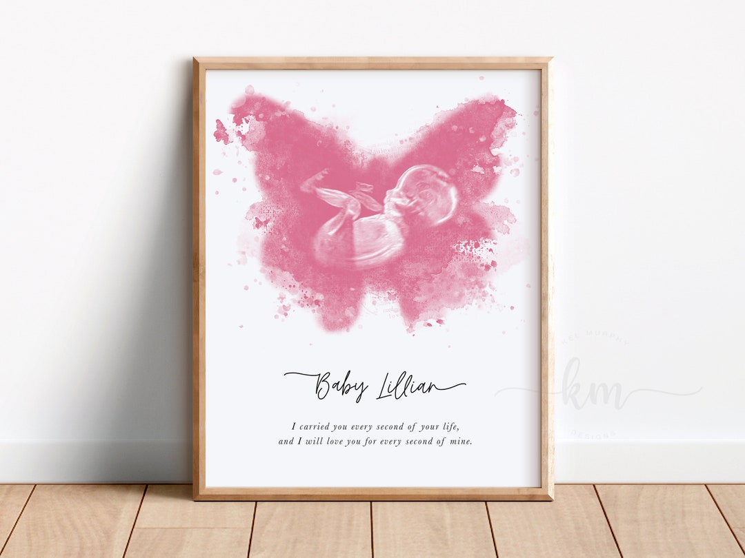Infant Loss Ultrasound Art, Watercolor Butterfly, Baby Loss Memorial ...