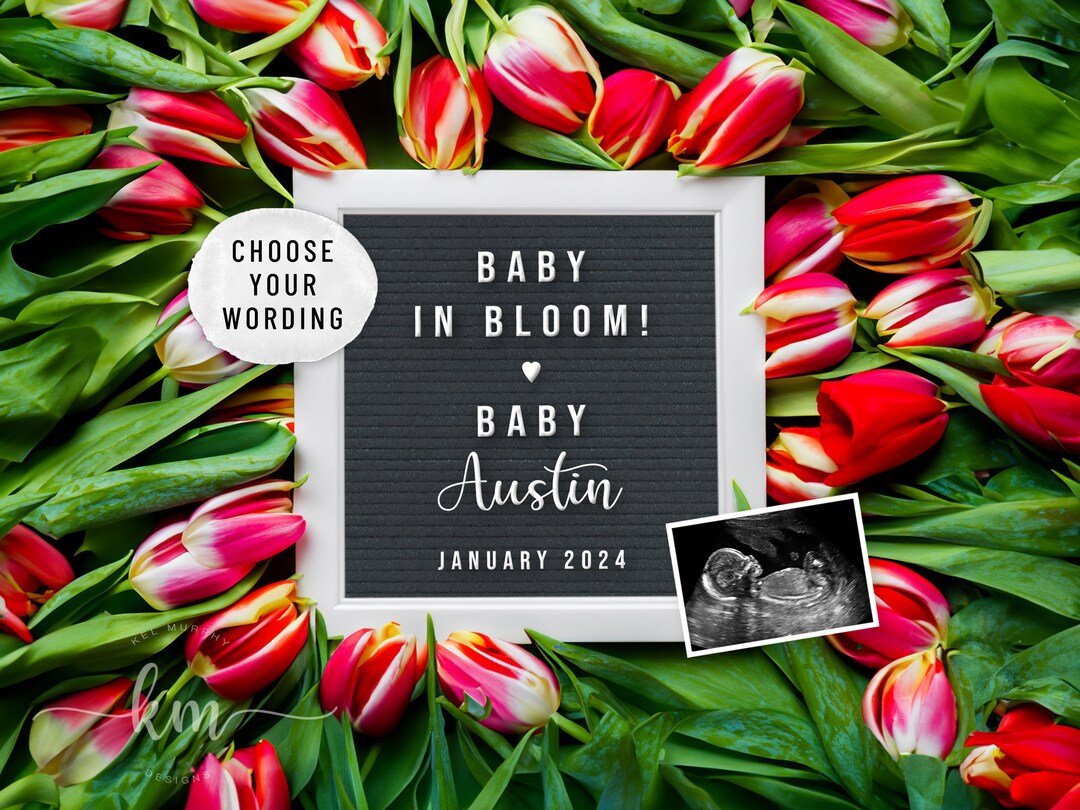 Tulips Flowers Pregnancy Announcement Digital, Baby in Bloom ...
