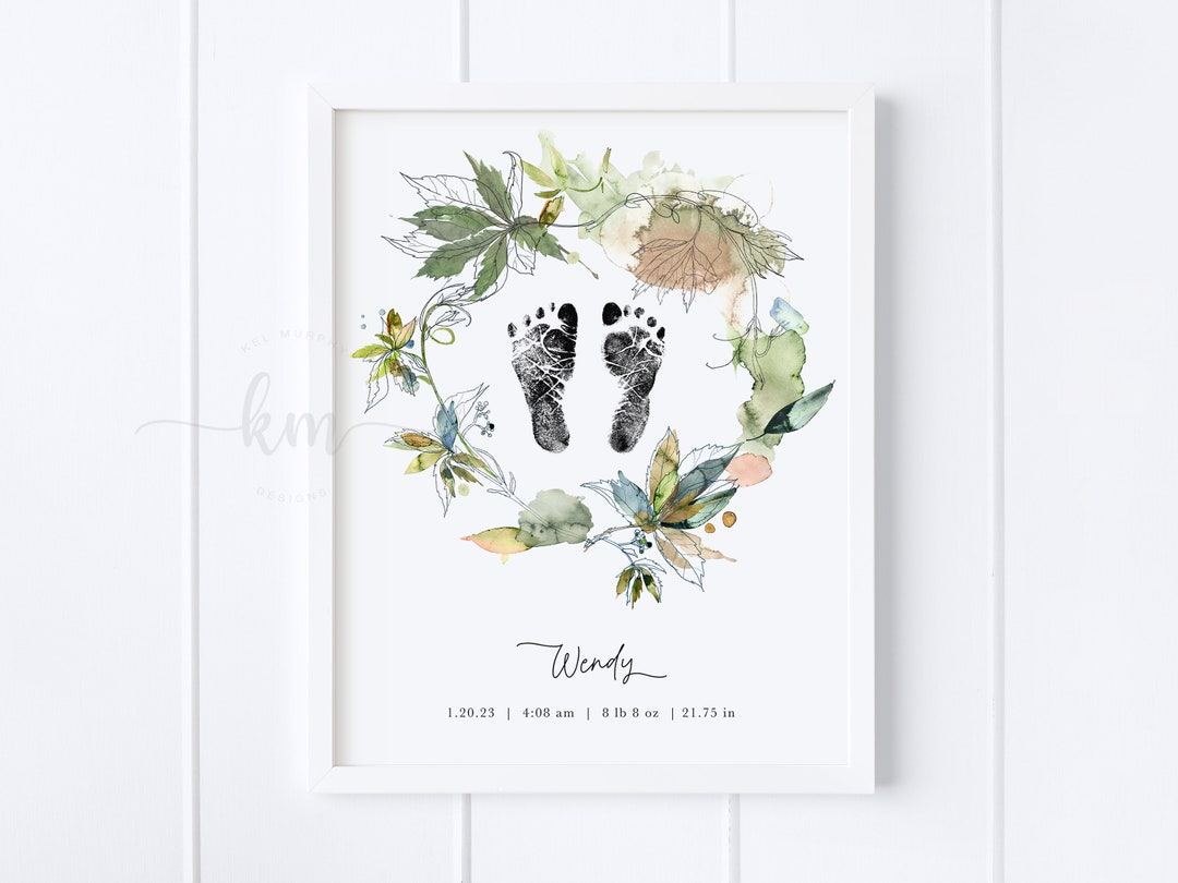 Newborn Footprint Art, Baby Footprints, Boho Nursery Wall Art, Baby ...
