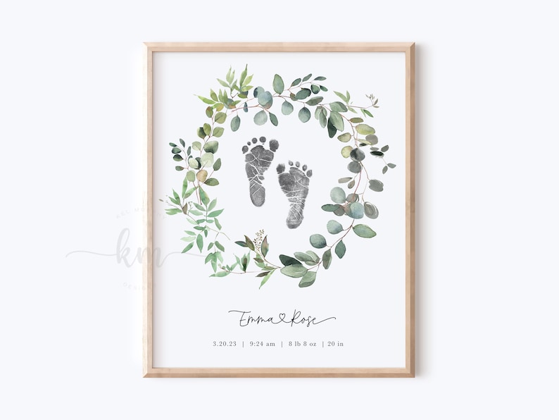 Newborn Footprint Art, Baby Footprints, Boho Nursery Wall Art, Baby ...