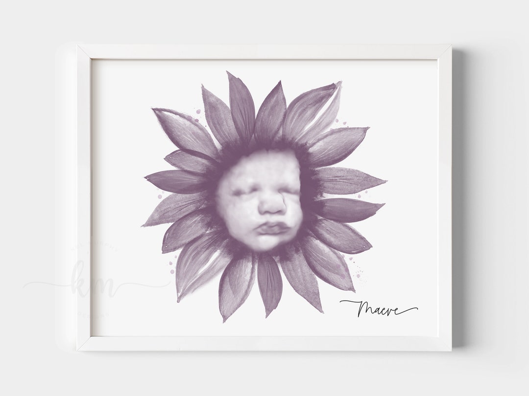 3D Ultrasound Art, Sunflower Watercolor Sonogram Print, Custom Baby ...