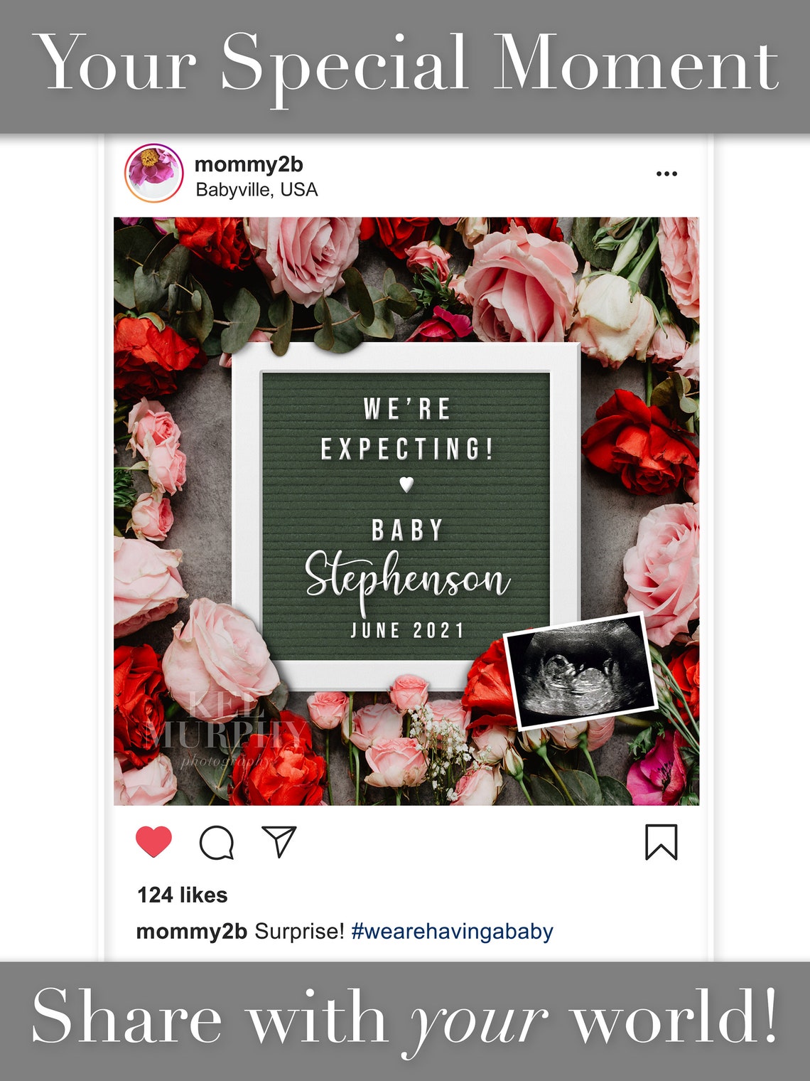 Flowers Pregnancy Announcement Digital Spring Floral Roses - Etsy