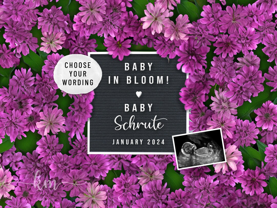 Custom Pregnancy Announcement Digital, Purple Flowers, Baby in Bloom ...