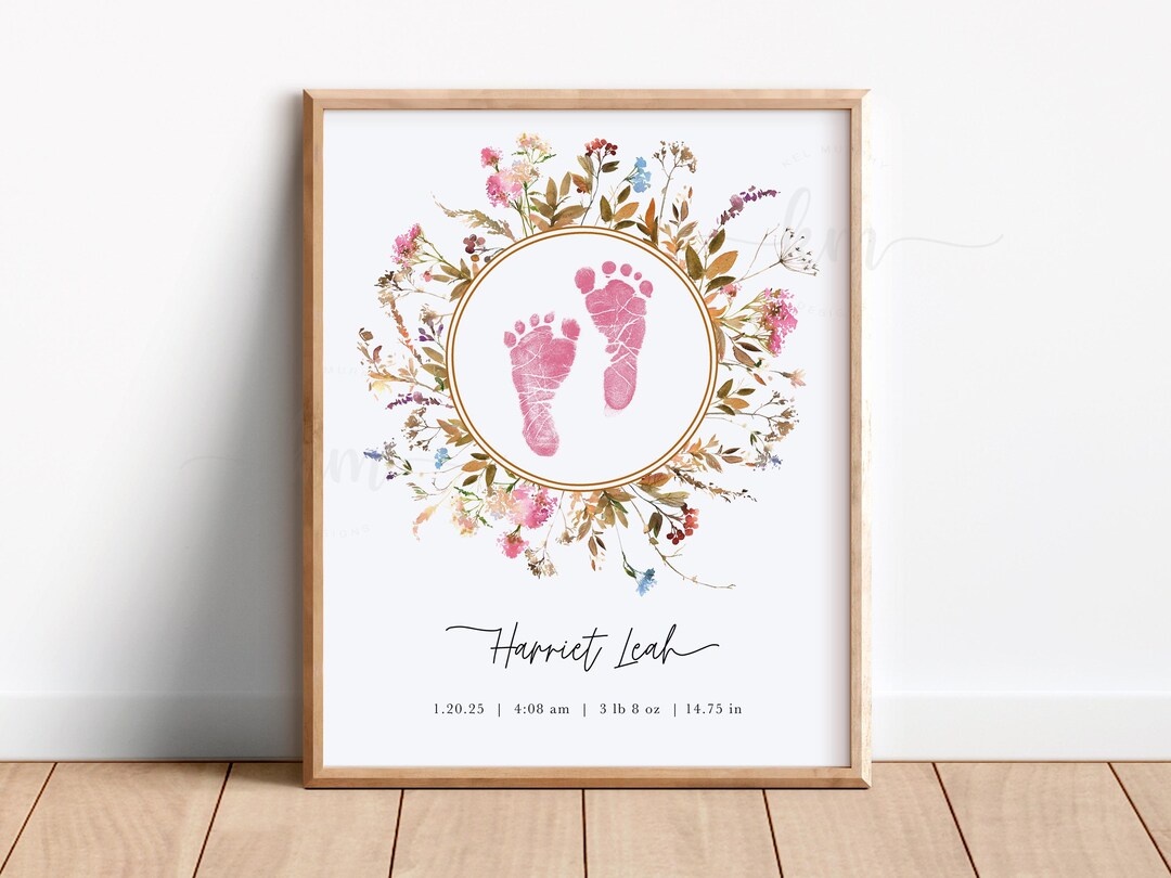 Baby Footprint Art, Newborn Footprints, Boho Nursery Wall Art, Father's ...