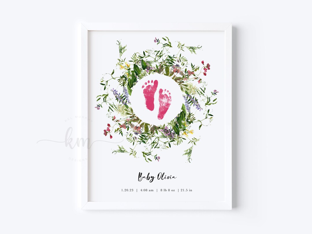 Baby Footprint Art, Newborn Footprints, Boho Nursery Wall Art ...