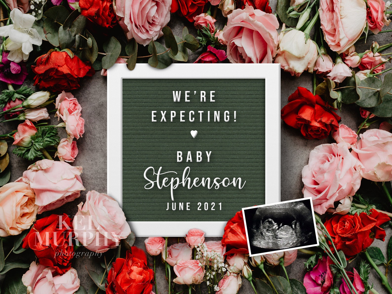 Flowers Pregnancy Announcement Digital, Spring Floral Roses Carnations ...