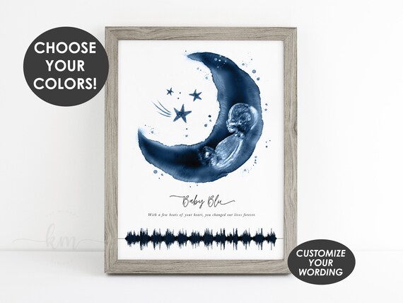 Baby Heartbeat Soundwave Ultrasound Art Moon Stars Watercolor - Etsy