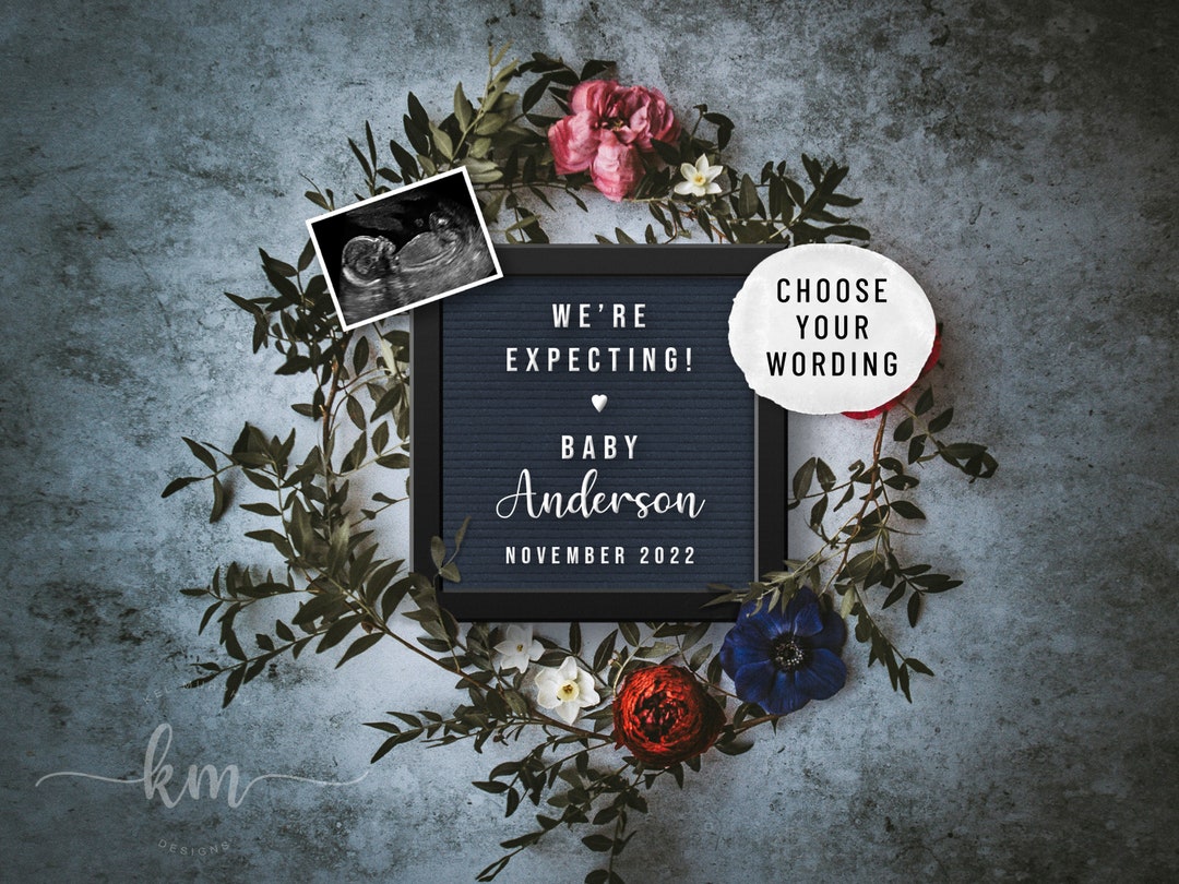 Gothic Pregnancy Announcement Digital, Floral Wreath Custom Baby Reveal ...